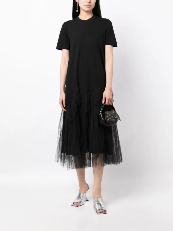 JNBY Tulle-panel Cotton Midi Dress