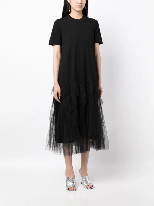 JNBY Tulle-panel Cotton Midi Dress