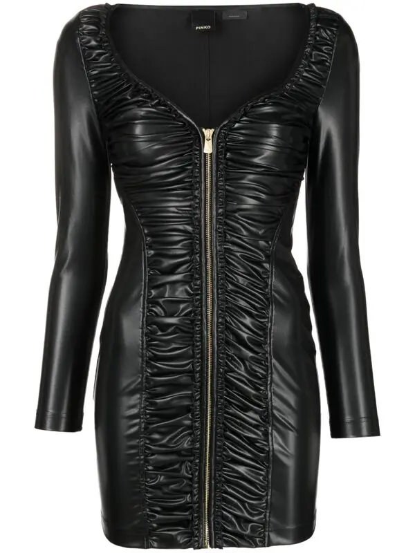 Pinko Ruched Faux-Leather Mini Dress In Black - 67% Off | Editorialist