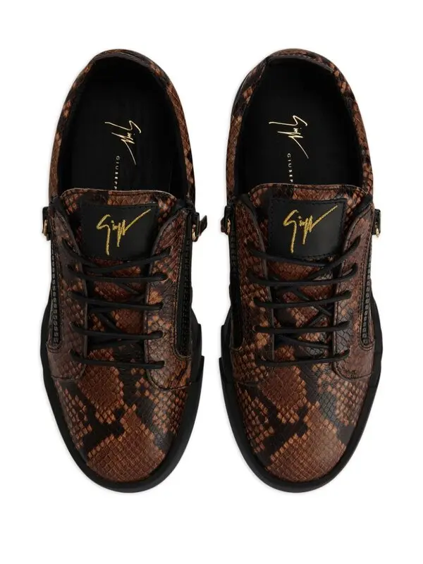 GIUSEPPE ZANOTTI Frankie Snakeskin-print Sneakers - Brown