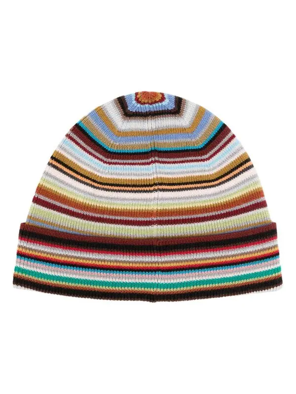 Paul Smith Patterned Virgin Wool Beanie - Red