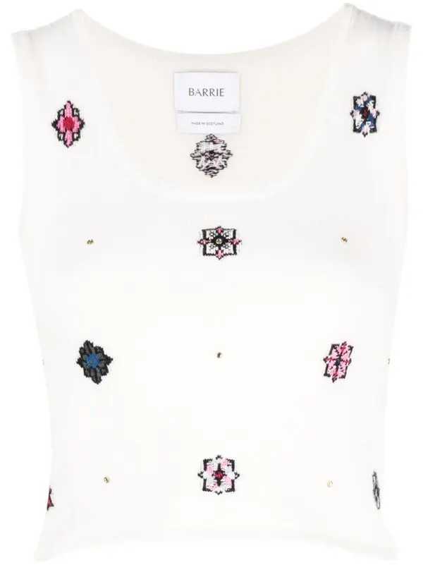 BARRIE Floral-motif Cropped Knitted Top - Neutrals