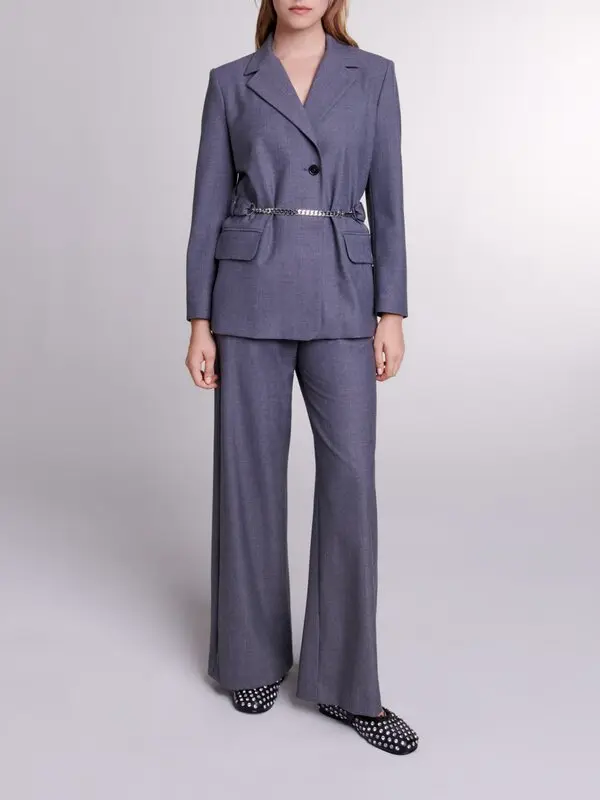 Maje Suit Jacket With Chain Belt - Grey