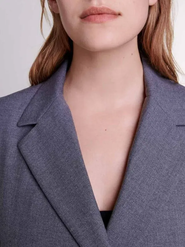 Maje Suit Jacket With Chain Belt - Grey