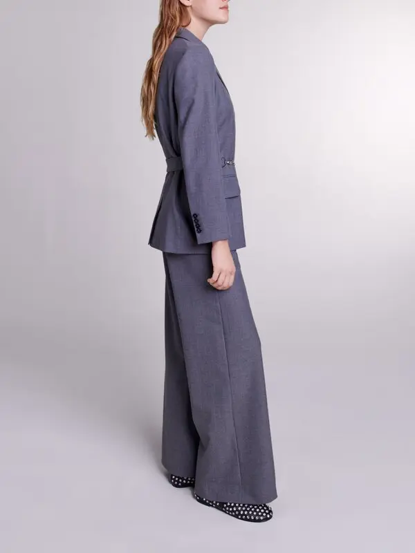 Maje Suit Jacket With Chain Belt - Grey
