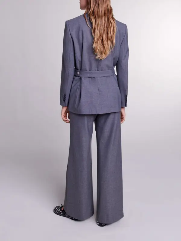 Maje Suit Jacket With Chain Belt - Grey