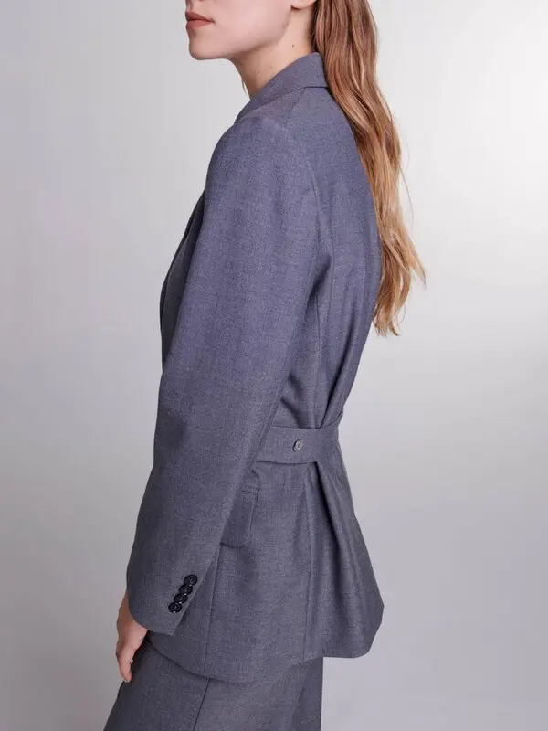 Maje Suit Jacket With Chain Belt - Grey