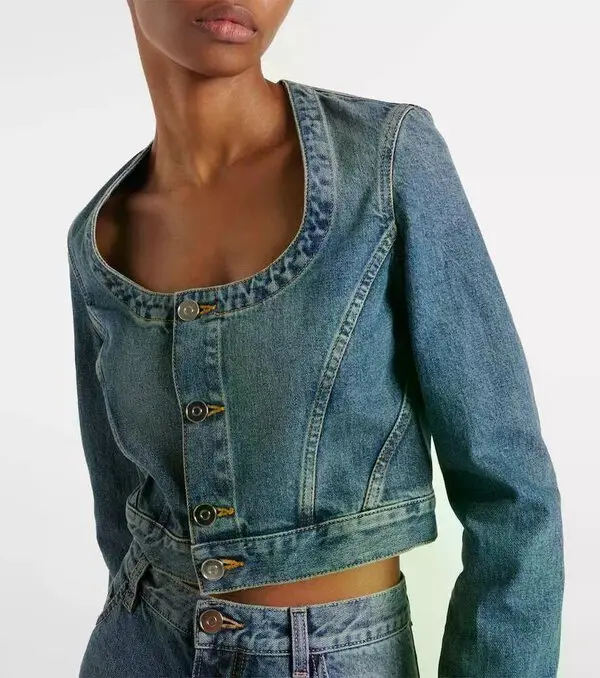 Alaïa Cropped Denim Jacket With Hood