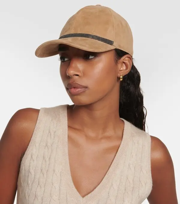 Brunello Cucinelli Monili-embellished Suede Baseball Cap
