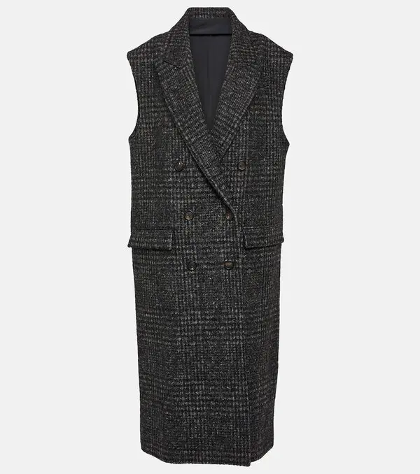 Brunello Cucinelli Checked Wool-blend Coat - Grey