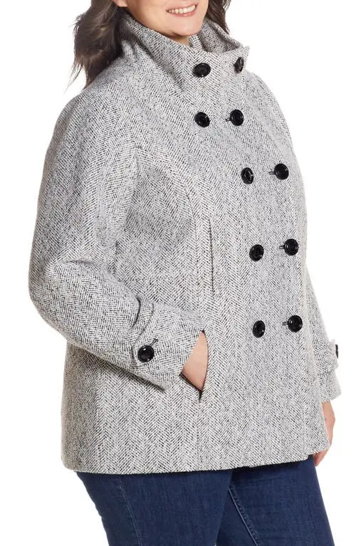 Gallery Double Breasted Pea Coat - Black/ White