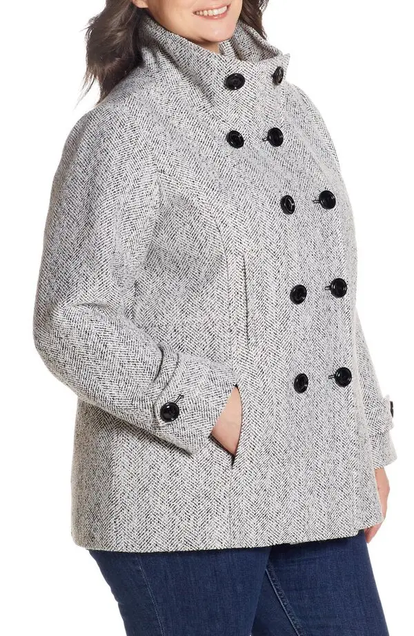 Gallery Double Breasted Pea Coat - Black/ White