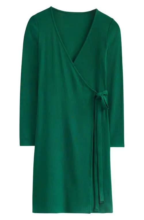 Boden Jersey Rib Long Sleeve Wrap Dress - Emerald Night