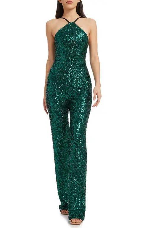 Dress The Population Darian Sequin Jumpsuit - Deep Emerald