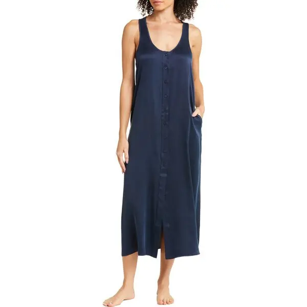 Lunya Washable Silk Racerback Tank Nightgown - Deep Blue