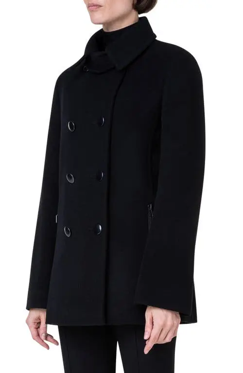 Akris Wool Blend Pea Coat - 009 Black