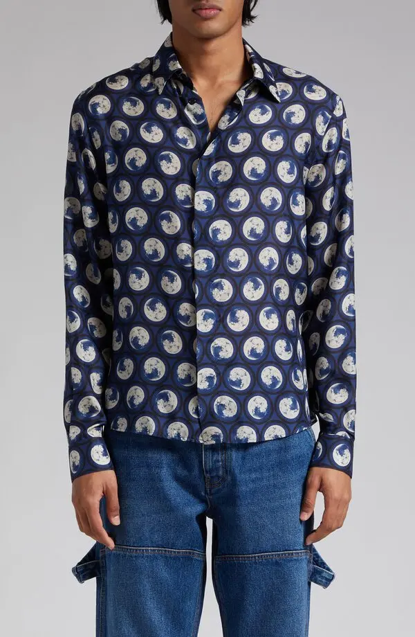 Off-White Moon Print Silk Button-up Shirt