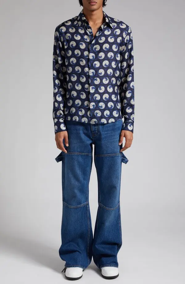 Off-White Moon Print Silk Button-up Shirt