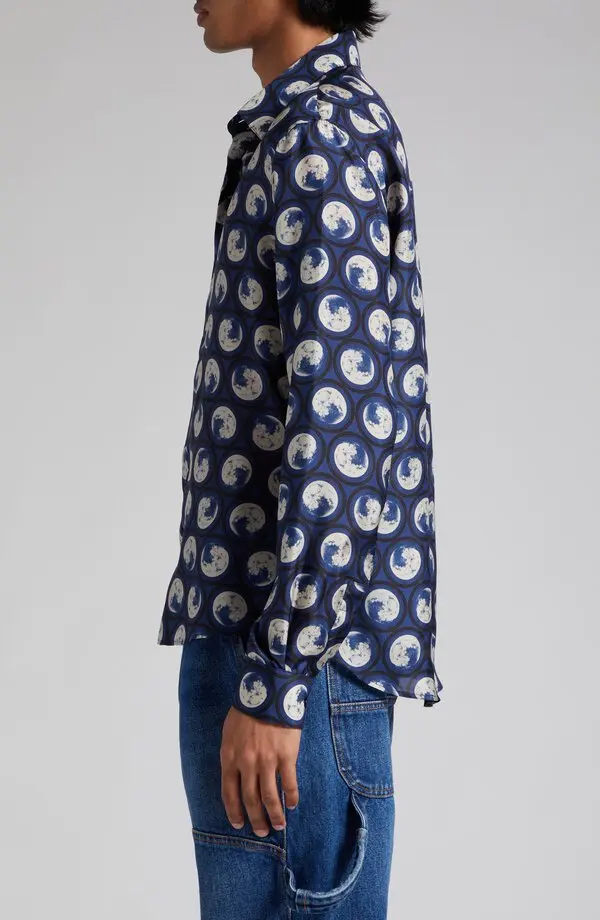 Off-White Moon Print Silk Button-up Shirt