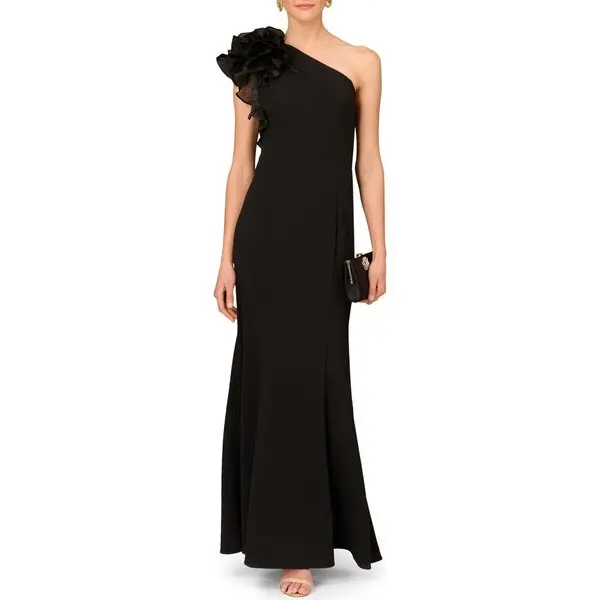 Adrianna Papell One-shoulder Trumpet Gown - Black