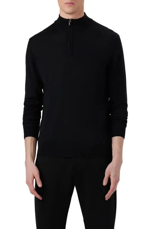 Bugatchi Quarter Zip Merino Wool Pullover - Caviar
