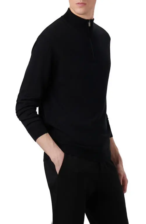 Bugatchi Quarter Zip Merino Wool Pullover - Caviar