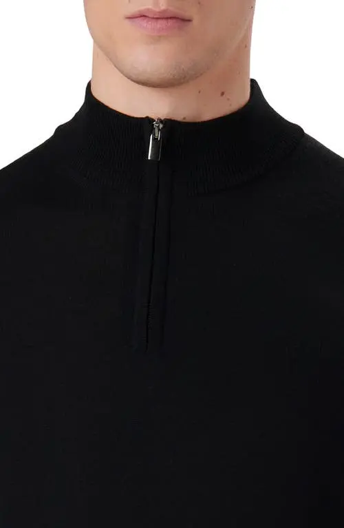 Bugatchi Quarter Zip Merino Wool Pullover - Caviar