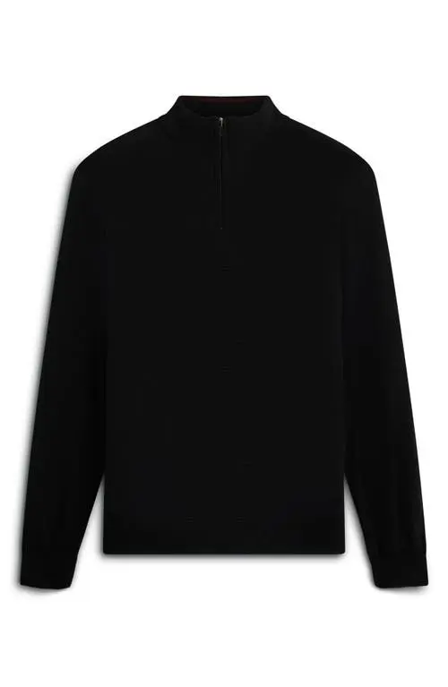 Bugatchi Quarter Zip Merino Wool Pullover - Caviar