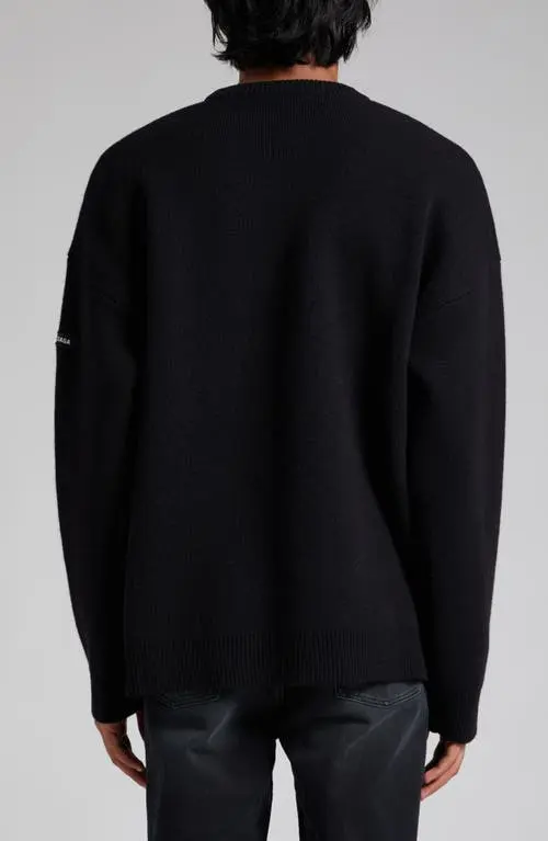 Balenciaga Oversize Double Face Wool Blend Crewneck Sweater - Black