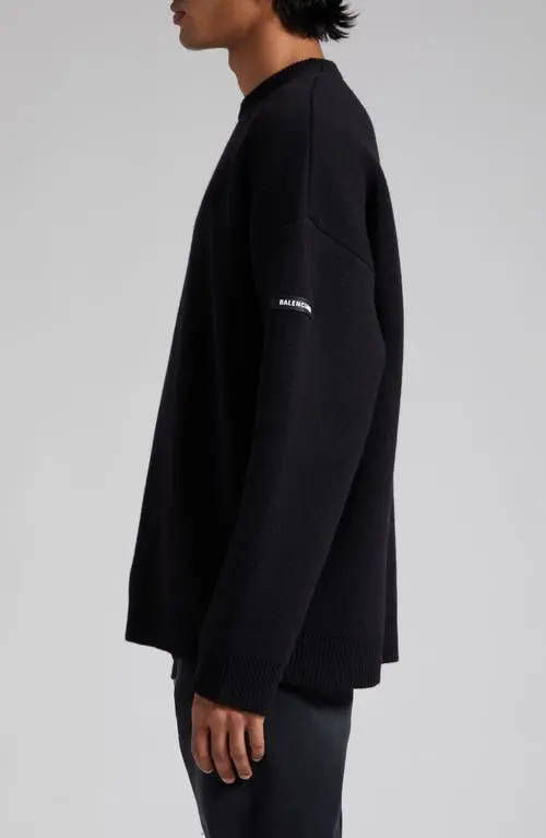 Balenciaga Oversize Double Face Wool Blend Crewneck Sweater - Black