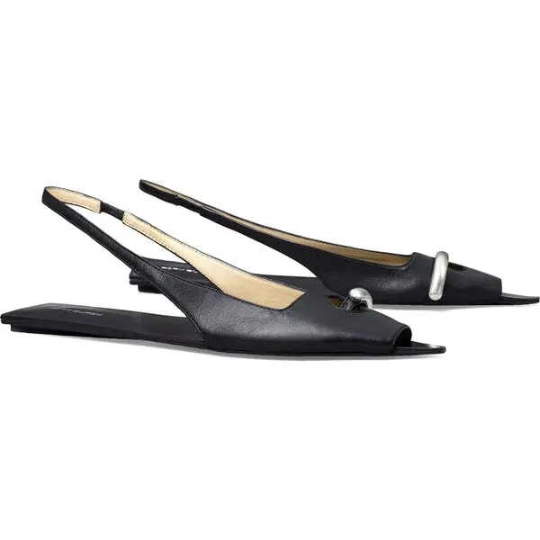 Tory Burch Pierced Slingback Flat - Perfect Black/silver