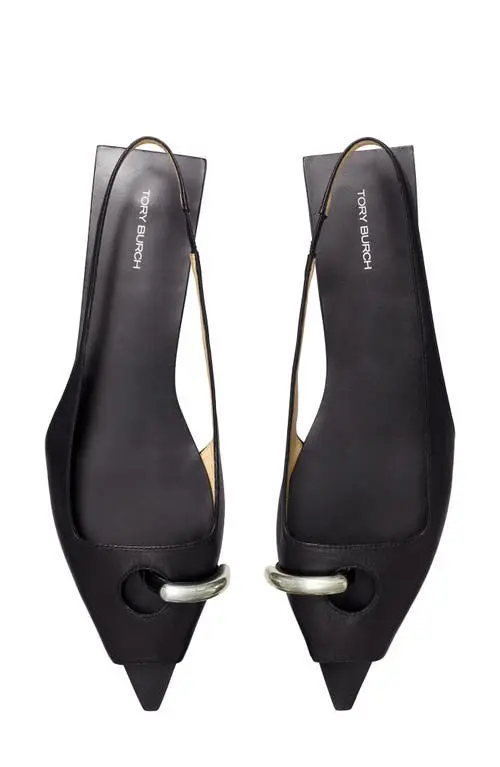 Tory Burch Pierced Slingback Flat - Perfect Black/silver