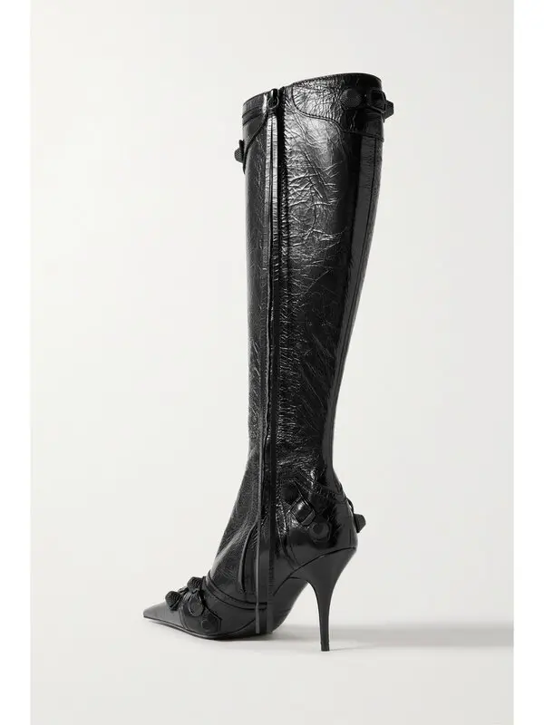 Balenciaga Le Cagole Studded Crinkled-leather Knee Boots - Black