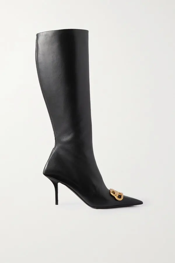 Balenciaga Embellished Leather Knee High Boots