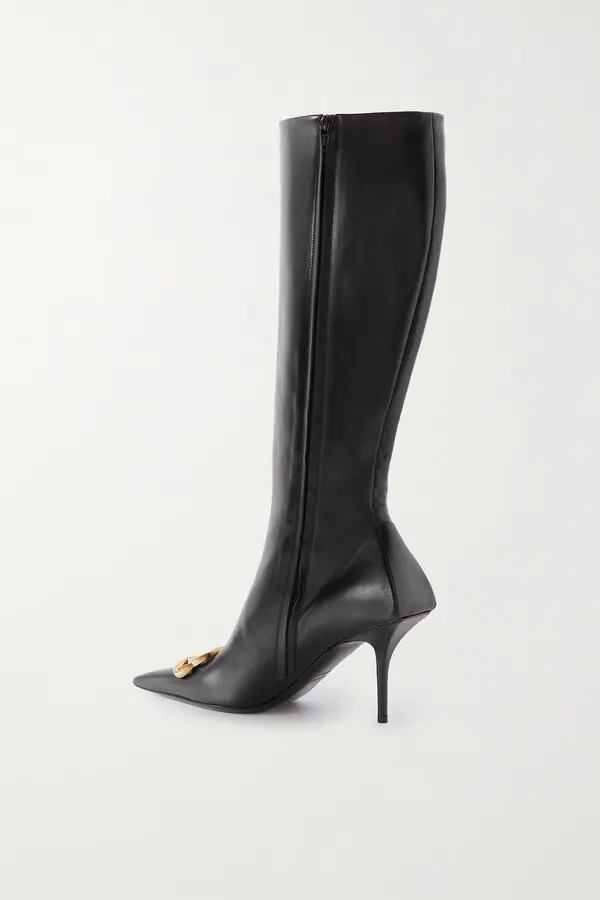 Balenciaga Embellished Leather Knee High Boots