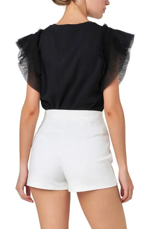 English Factory Mix Media Flutter Sleeve Knit Top - Black
