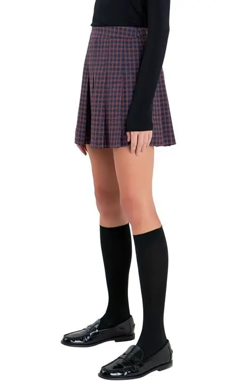 English Factory Pleated Check Skort - Navy