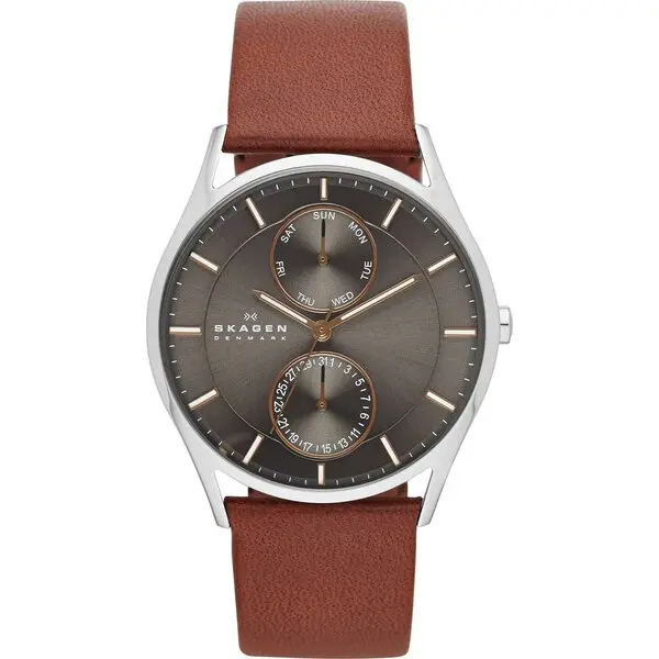 Skagen Holst' Multifunction Leather Strap Watch