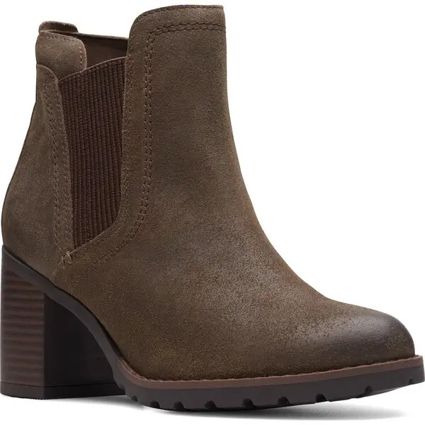 Clarks Leda Up Ankle Bootie - Dark Olive