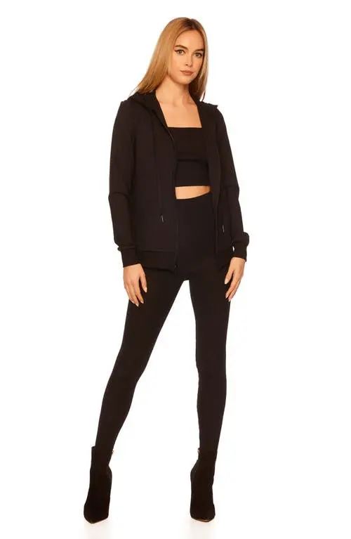 Susana Monaco Rib Trim Full Zip Hoodie