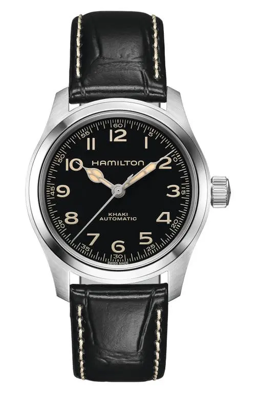 Hamilton Khaki Field Murph Leather Strap Watch - Black