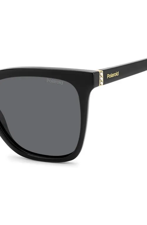 POLAROID 55mm Polarized Square Sunglasses - Black/ Gray Polarized
