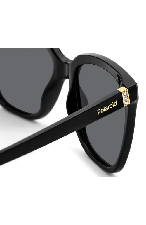 POLAROID 55mm Polarized Square Sunglasses - Black/ Gray Polarized