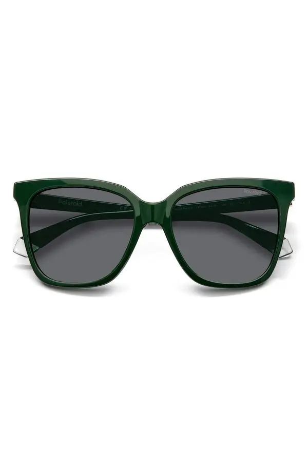 POLAROID 55mm Polarized Square Sunglasses - Green/ Gray Polarized