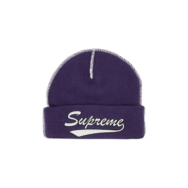 Supreme Contrast Stitch Beanie - Purple