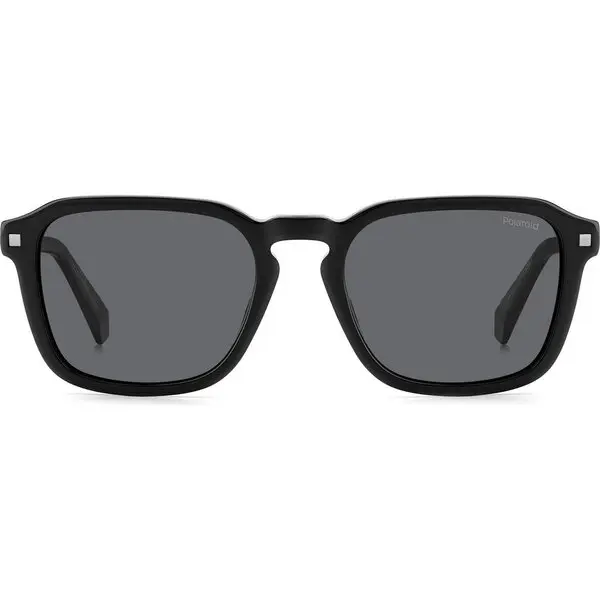 POLAROID 53mm Polarized Rectangle Sunglasses - Black/ Gray Polarized