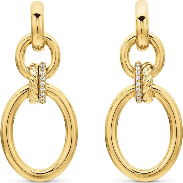 David Yurman Mercer™ Frontal Hoop Earrings - 18k Yellow Gold/ Diamond