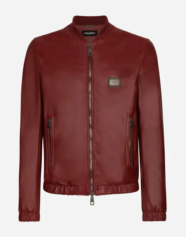 Dolce & Gabbana Leather Jacket With Logo Tag - Bordeaux