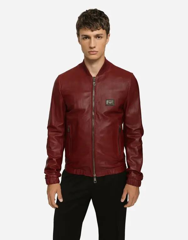 Dolce & Gabbana Leather Jacket With Logo Tag - Bordeaux