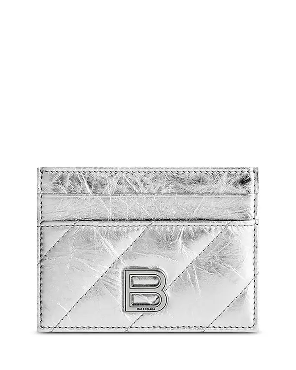 Balenciaga Crush Card Holder Metallized Quilted - Silver